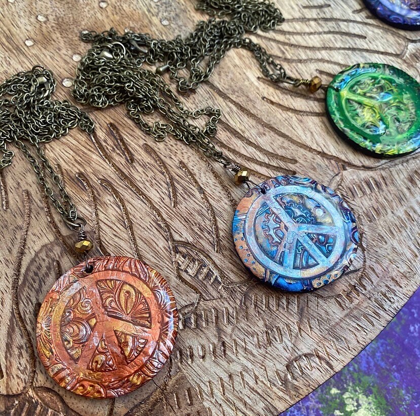 Boho Peace Sign Clay Handmade + Hand Painted Adjustable Necklace - Etsy