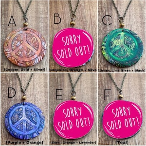 Boho Peace Sign Clay Handmade Hand Painted Adjustable Necklace - Etsy