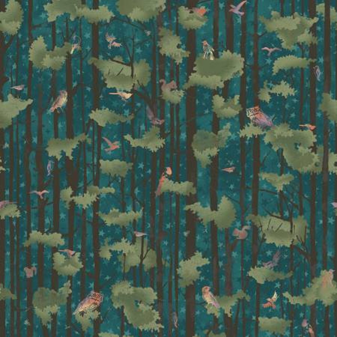 Forest Chatter Fabric Turquoise Tree Tops D10291M-Q From Maywood ...