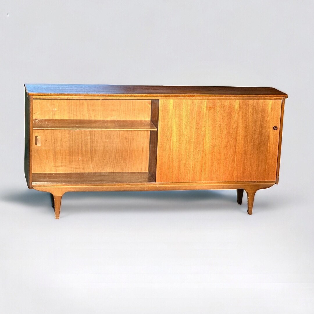 Mid Century Vintage Sideboard Bookcase With Teak and Glass Sliding ...