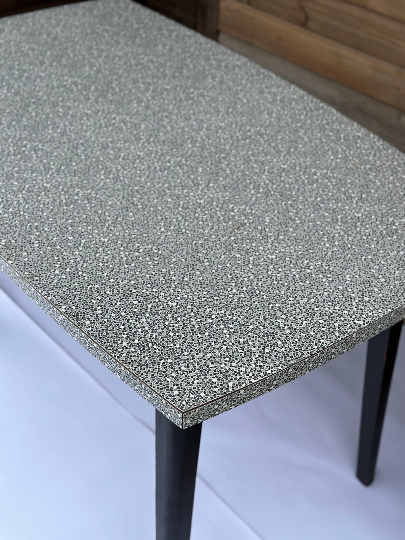 Modernist Wood and Formica Dining Table 1950s Geometric Black and White ...