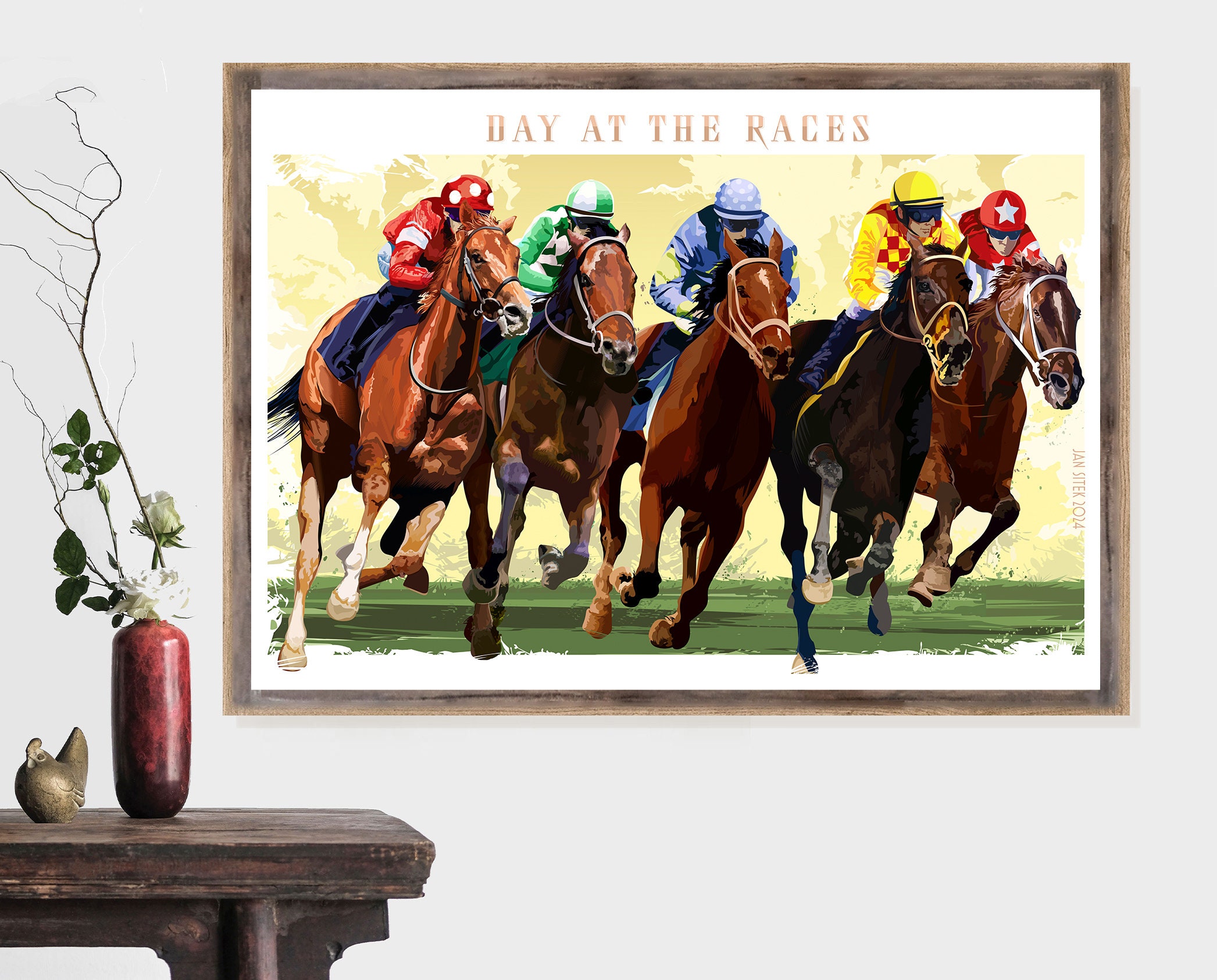 Day at the Races Print - Horse Racing Poster, Horse Racing Print Gift ...
