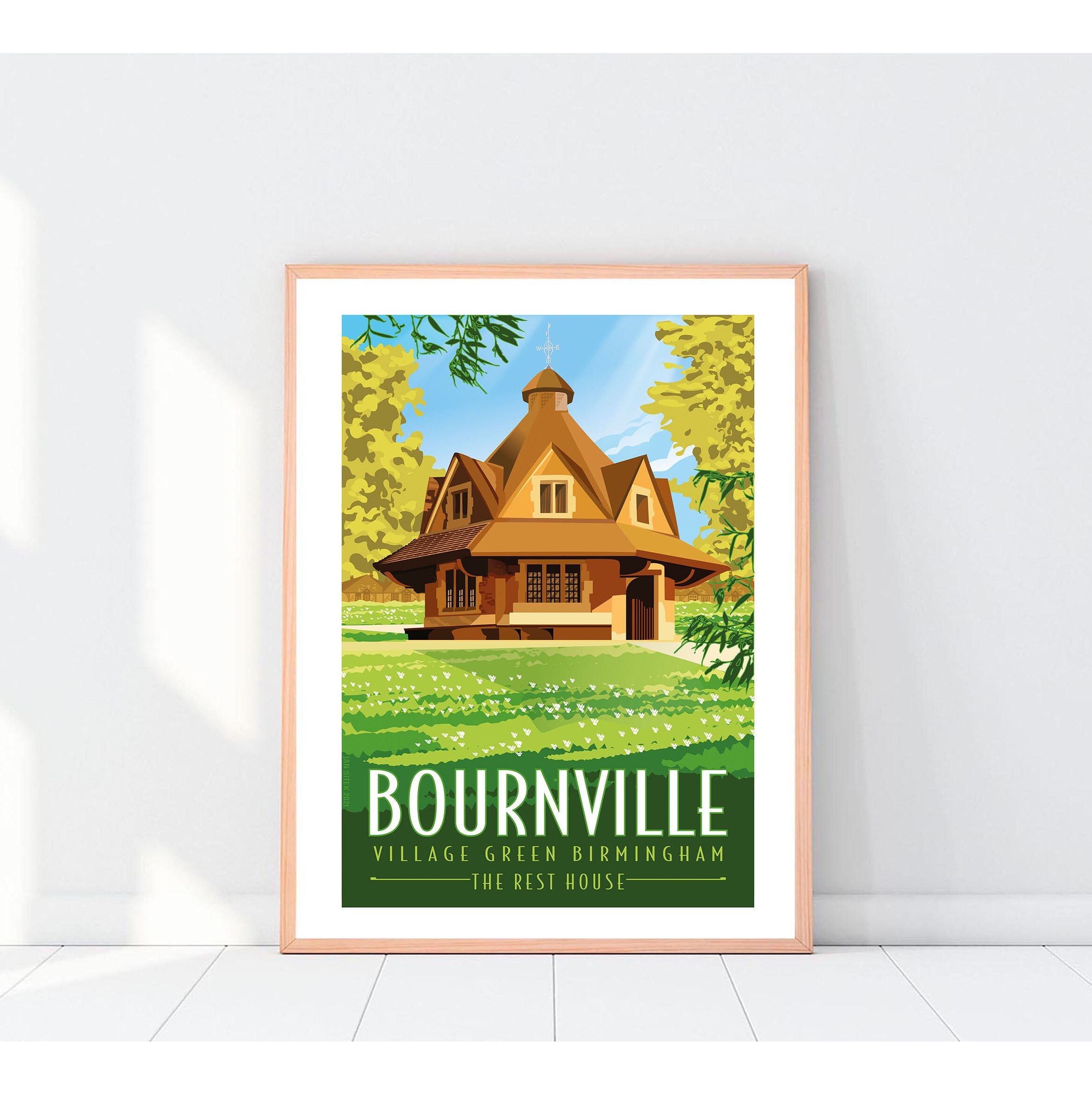 Bournville Village Green Travel Poster the Rest House Original Art ...