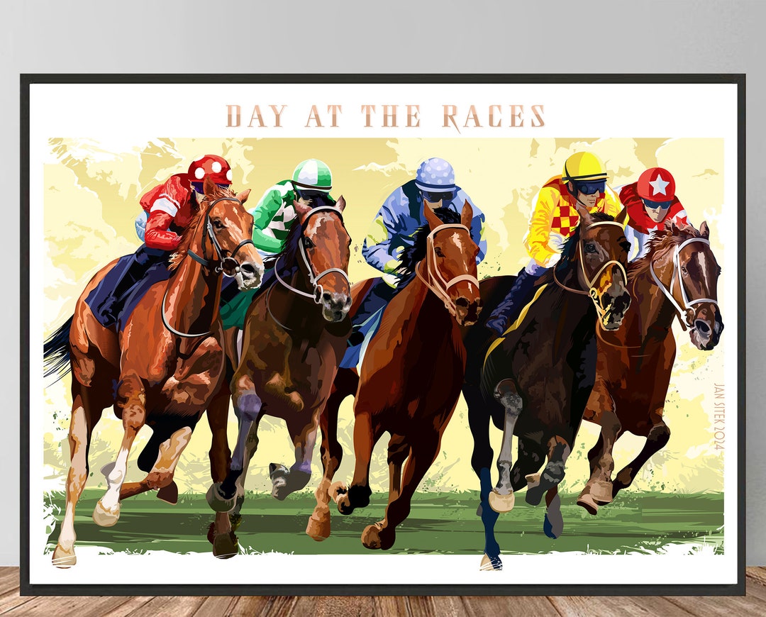 Day at the Races Print - Horse Racing Poster, Horse Racing Print Gift ...