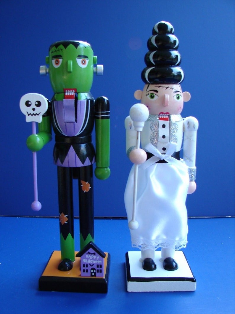 HALLOWEEN MONSTER NUTCRACKERS ~ 9.5" Tall Frankenstein & Bride of ...