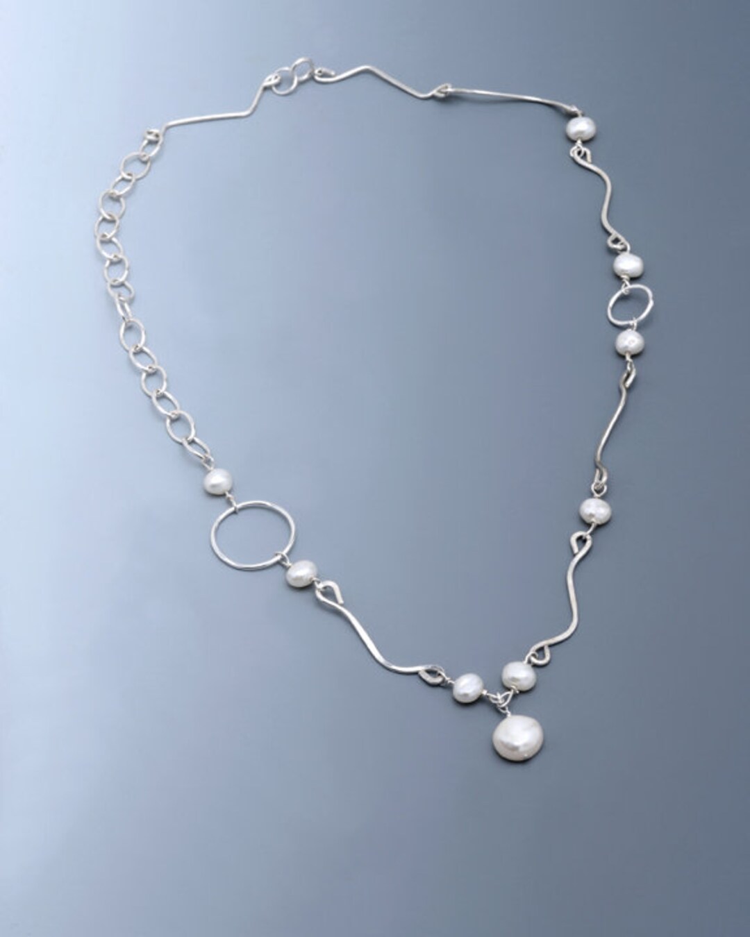 Handmade Sterling Silver and White Pearl Chain Necklace - Etsy