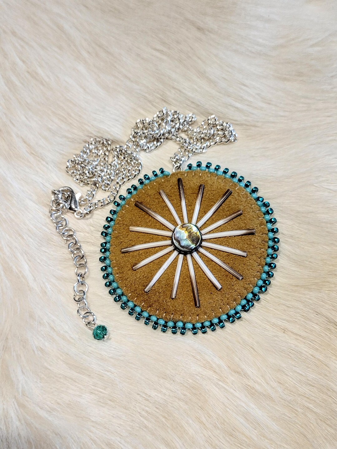Nativemade Abalone and Porcupine Quill Beaded Medallion Necklace - Etsy
