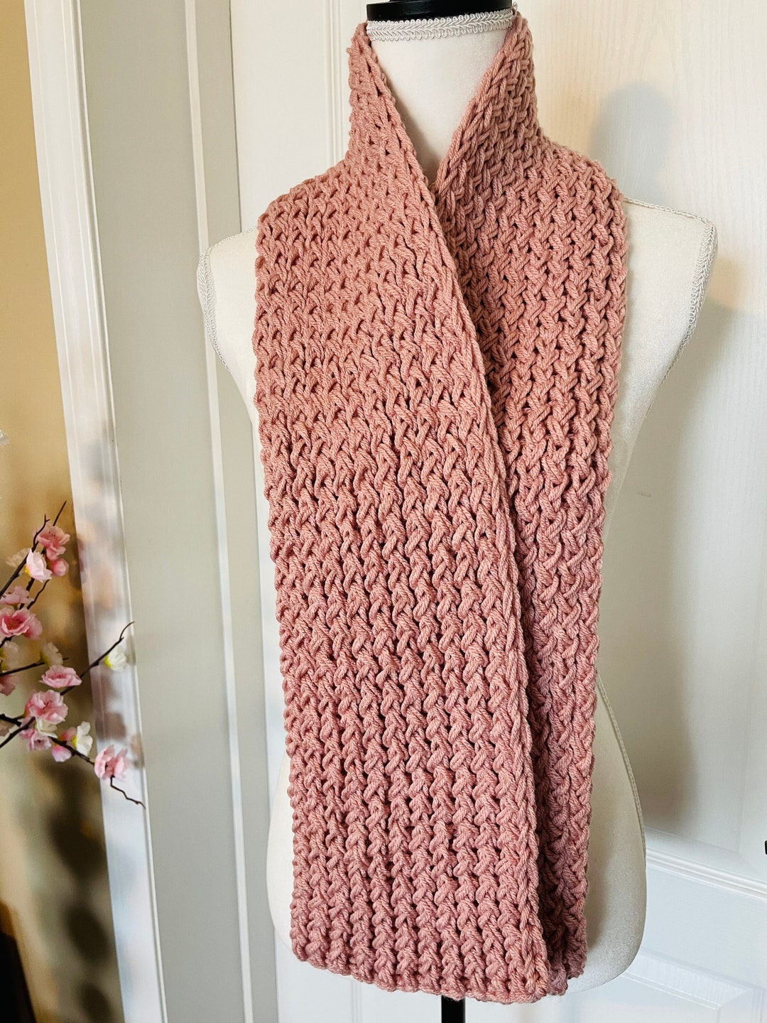 Dusty Rose Knit Long Scarf - Etsy