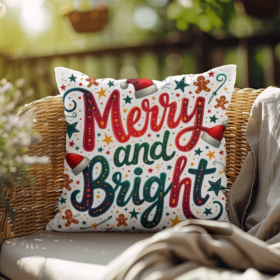 Outdoor Christmas Pillow, Christmas Decor, Merry and Bright Pillow ...