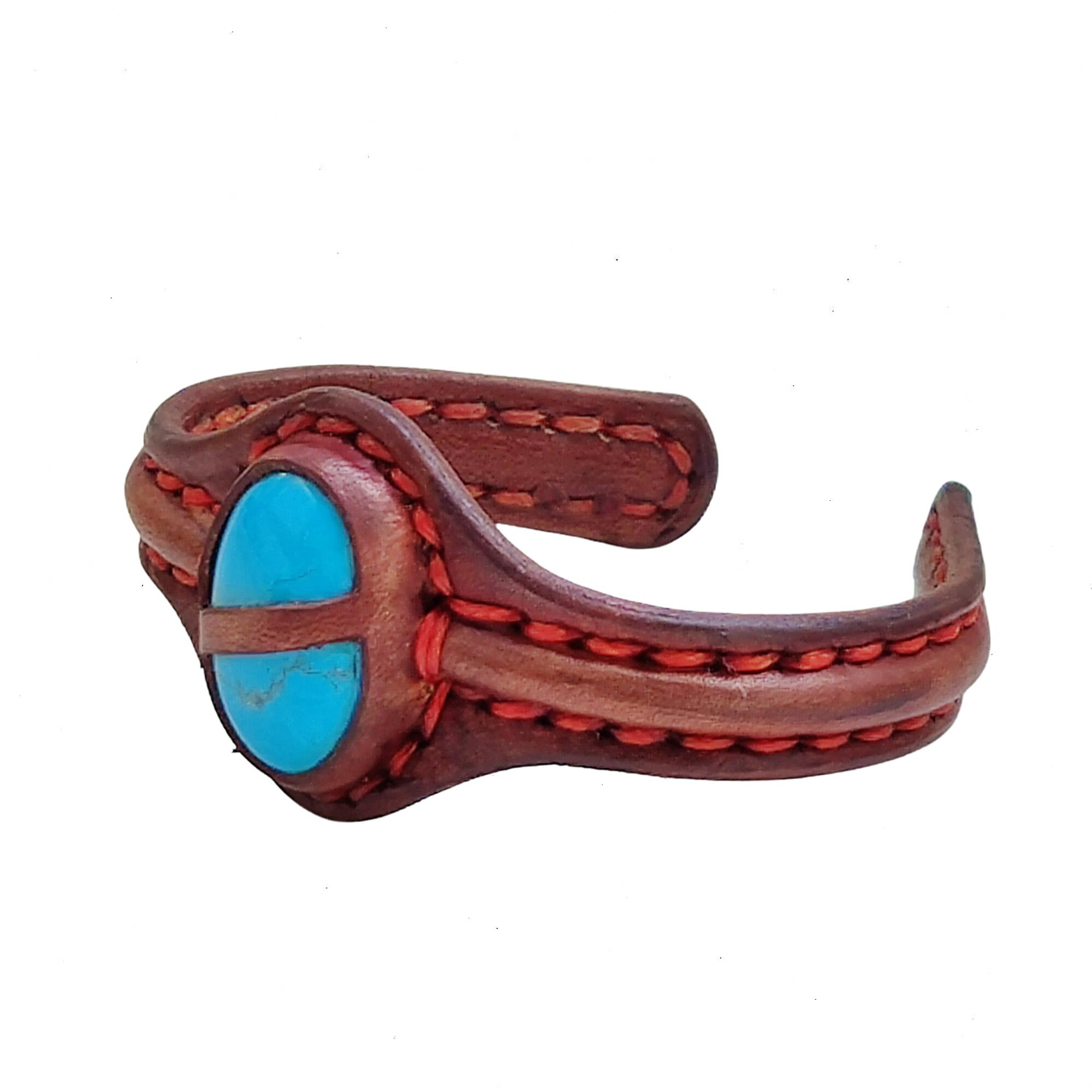 Bohemian Handcrafted Genuine Brown Vegetal Leather Bracelet With Firuze ...
