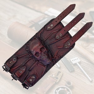 MADE TO Order-handcrafted Genuine Leather Maroon Skull Design Cuff ...