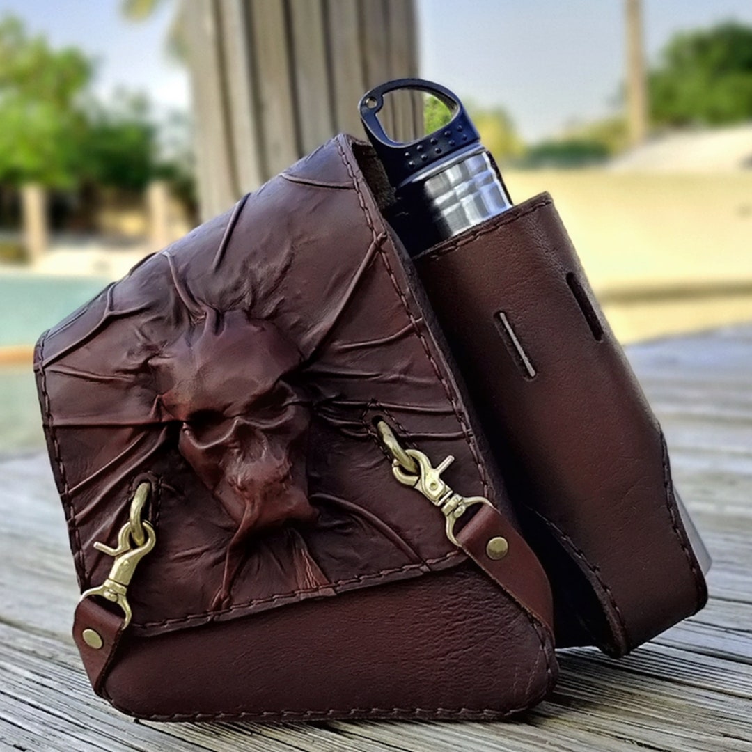 Handcrafted Vegetal Leather Brown Skull Motorcycle Right Side Saddlebag ...