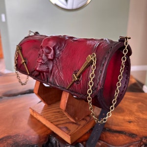 Made to Order-handcrafted Leather Genuine Red Tool Bag With Embossed ...