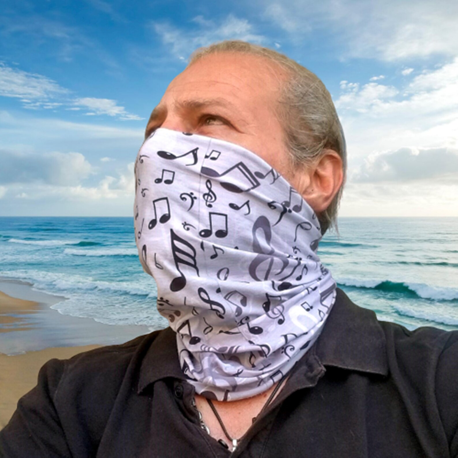 Neck Gaiter-face Mask-head Scarves-headband-notes Design Gray - Etsy