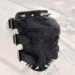 Made to Order-handcrafted Genuine Black Leather Embossed Skull Design ...