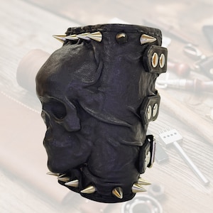 Made to Order-handcrafted Genuine Black Leather Embossed Skull Design ...