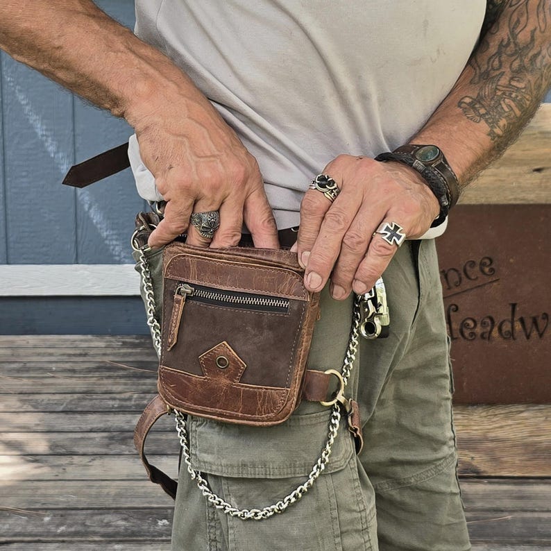 Small Brown Genuine Leather Drop Leg Bag With Comfortable and ...