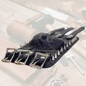 Made to Order-handcrafted Genuine Black Leather Embossed Skull Design ...