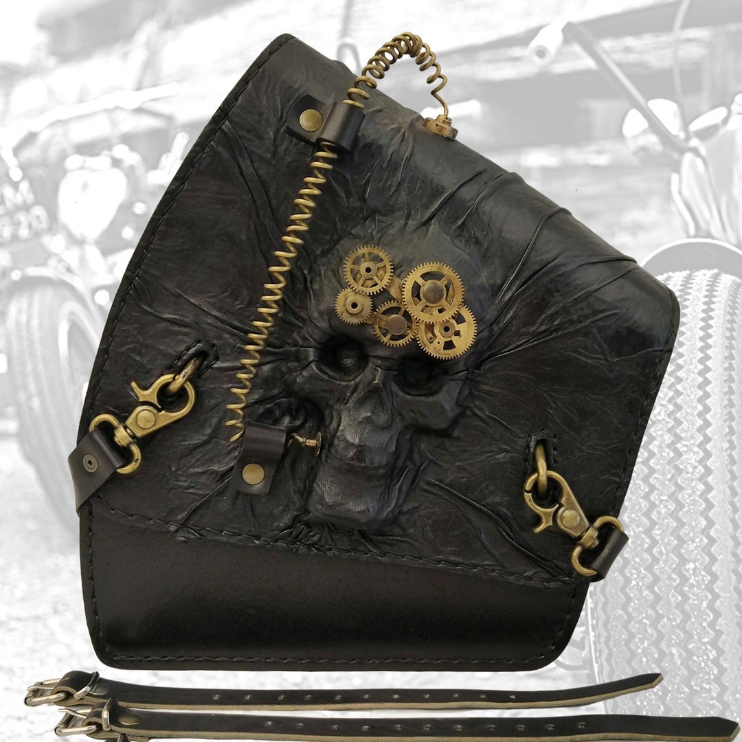 Handcrafted Vegetal Leather Motorcycle Left Side Steampunk Saddlebag ...