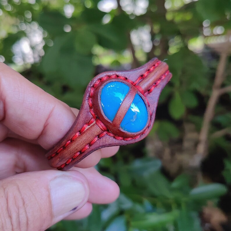 Bohemian Handcrafted Genuine Brown Vegetal Leather Bracelet With Firuze ...