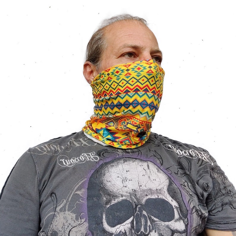 Neck Gaiter-face Mask-coolmax Bandana-ethnic Yellow Color Bandana ...