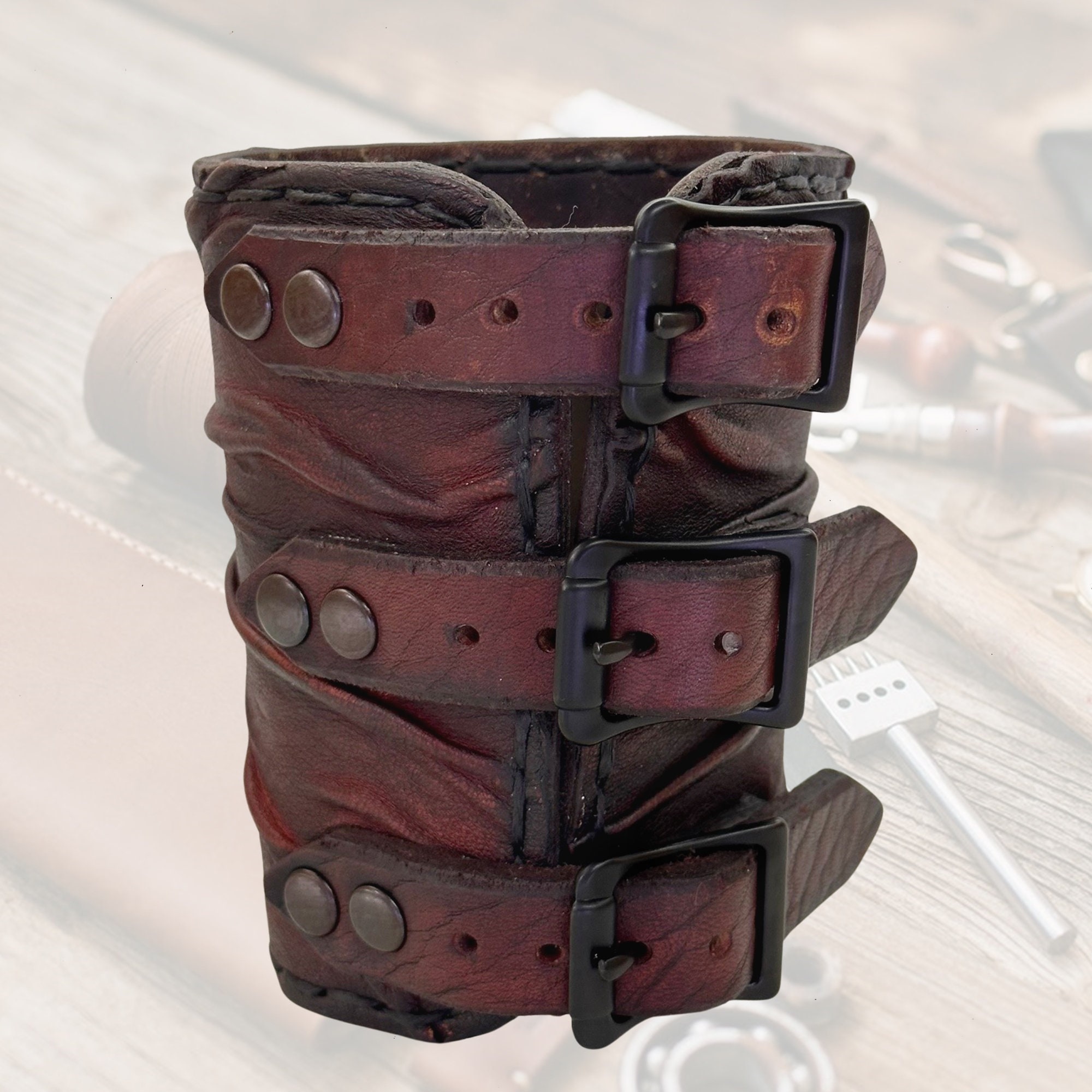 MADE TO Order-handcrafted Genuine Leather Maroon Skull Design Cuff ...