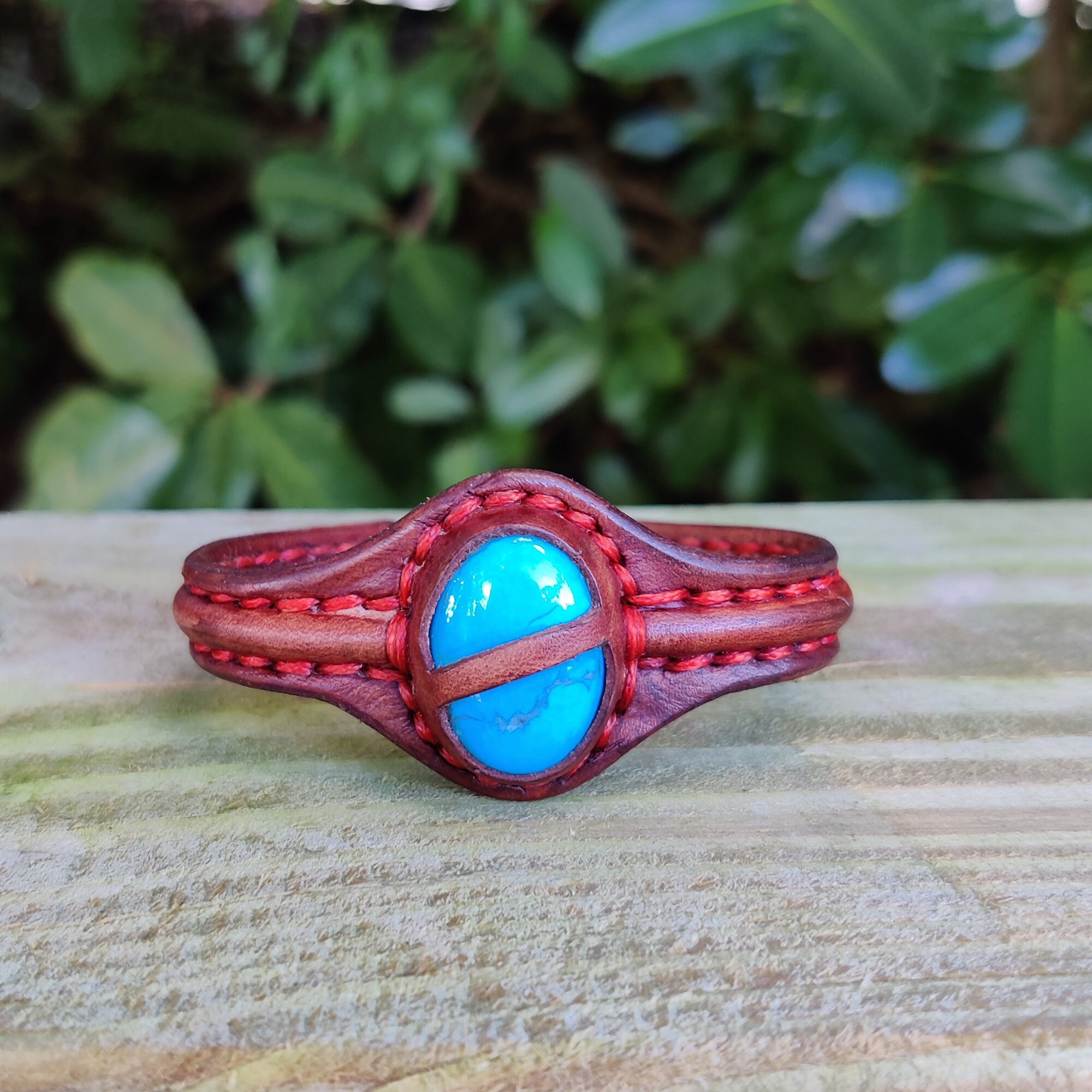 Bohemian Handcrafted Genuine Brown Vegetal Leather Bracelet With Firuze ...