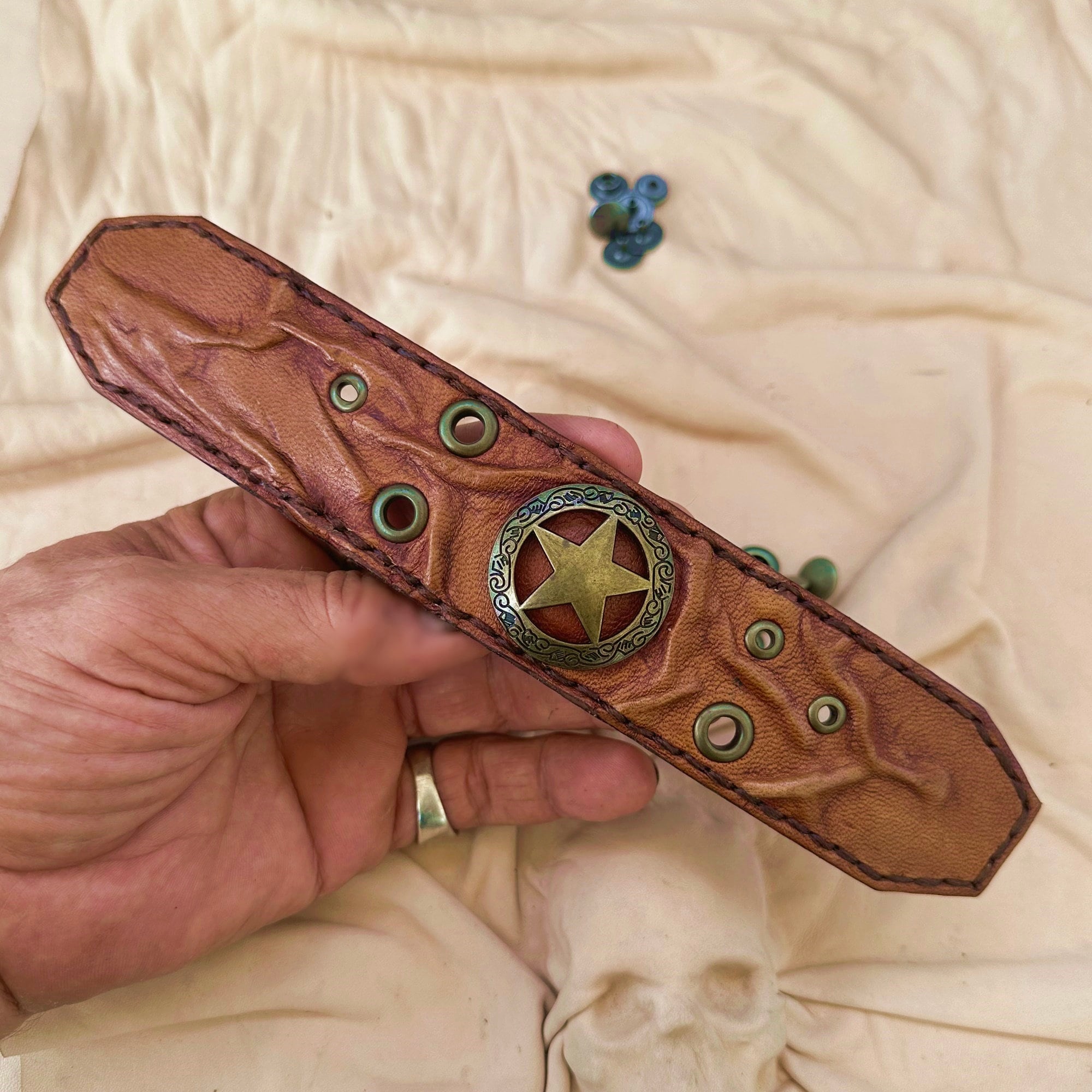 Unique Handcrafted Genuine Tan Leather Texas Star Concho-adjustable ...