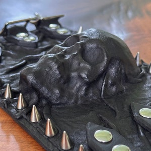 Made to Order-handcrafted Genuine Black Leather Embossed Skull Design ...