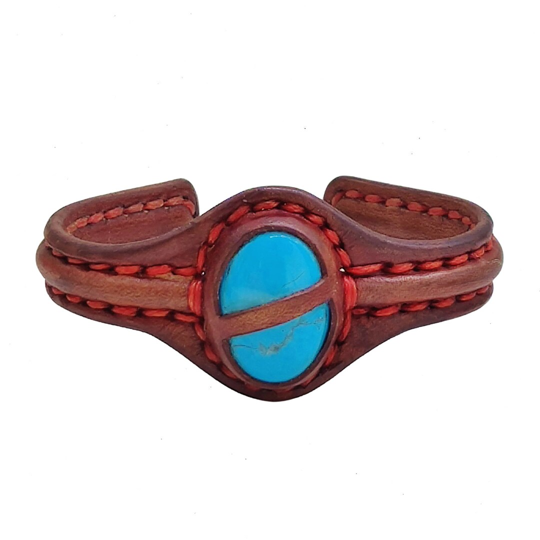 Bohemian Handcrafted Genuine Brown Vegetal Leather Bracelet With Firuze ...