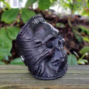Made to Order-handcrafted Genuine Black Vegetal Leather Embossed Skull ...