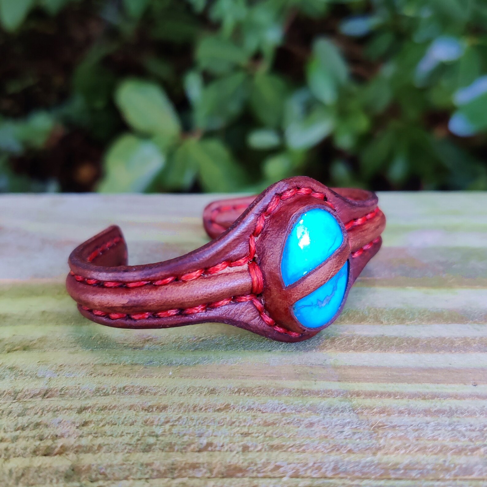 Bohemian Handcrafted Genuine Brown Vegetal Leather Bracelet With Firuze ...