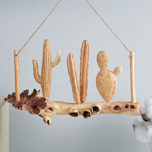Hanging Wooden Cactus, Wood Carving, Succulent Plant, Botanical, Garden ...