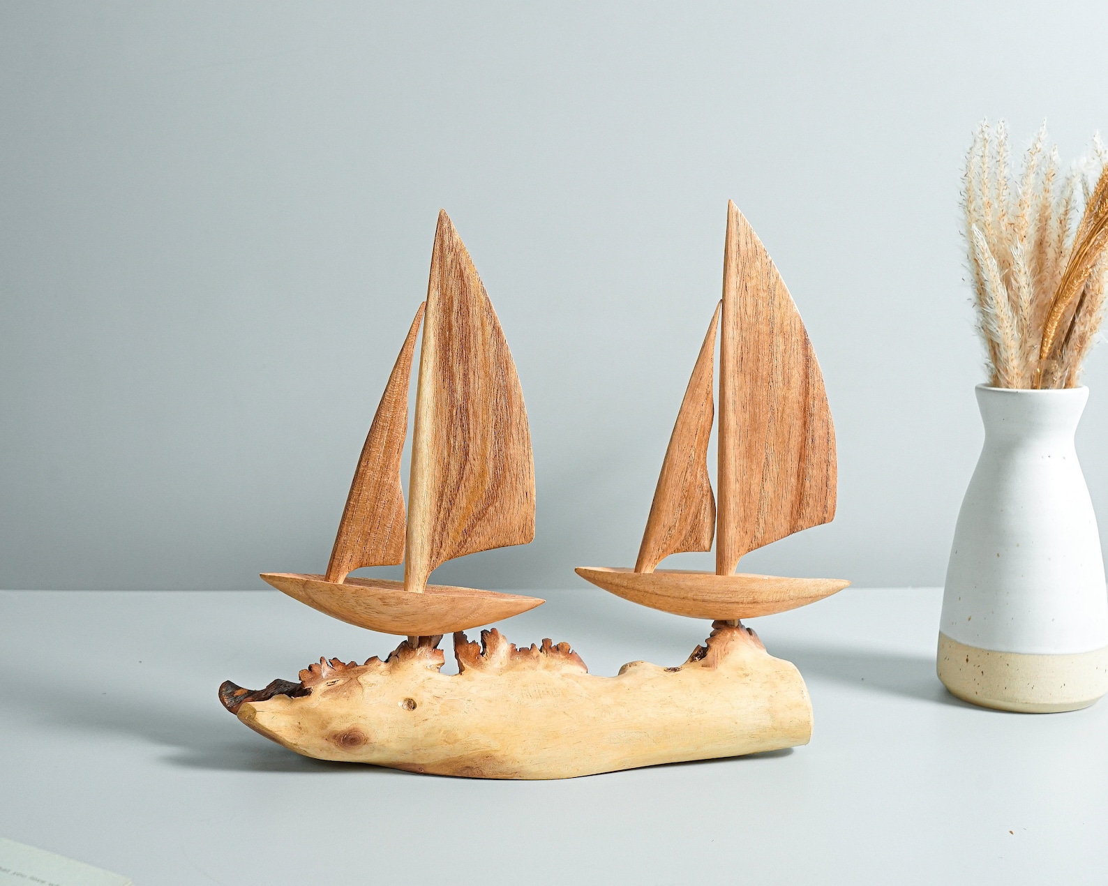 Wooden Duo Sail Ship, Wave, Unique Art, Boat Miniature, Sailboat, Beach ...
