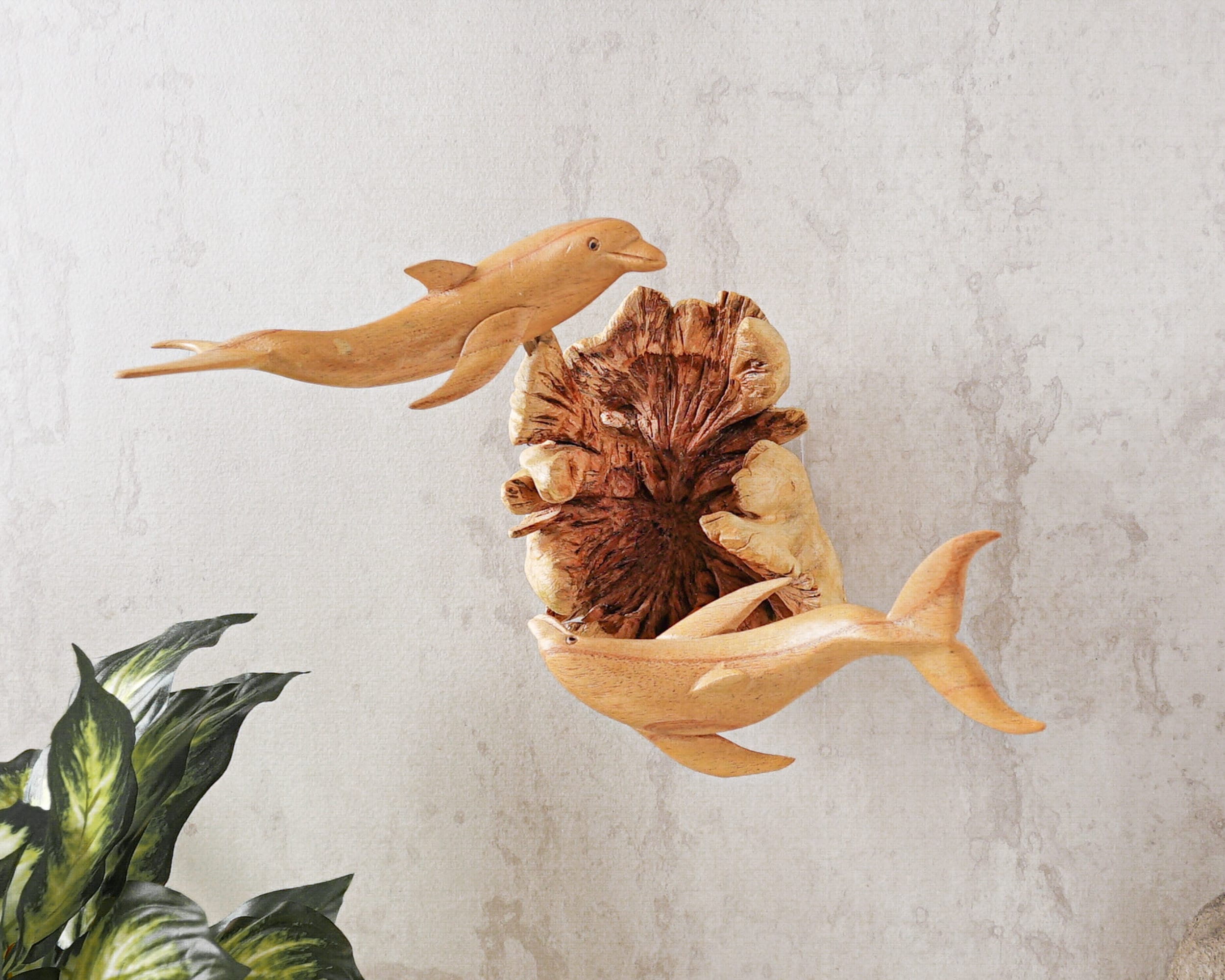 Wall Hanging Dolphin Statue Wooden Sculpture Ocean - Etsy
