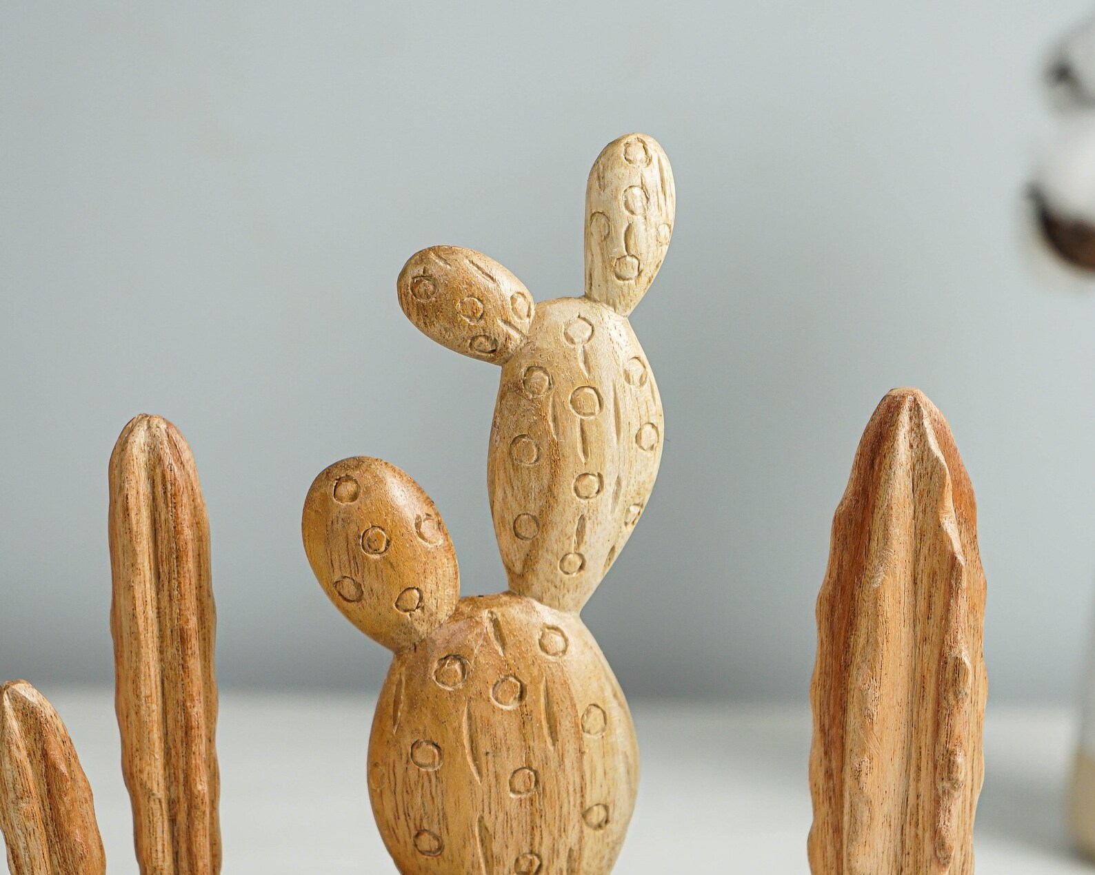 Wooden Cactus Statue 7.5 Sculpture Tabletop Succulent - Etsy