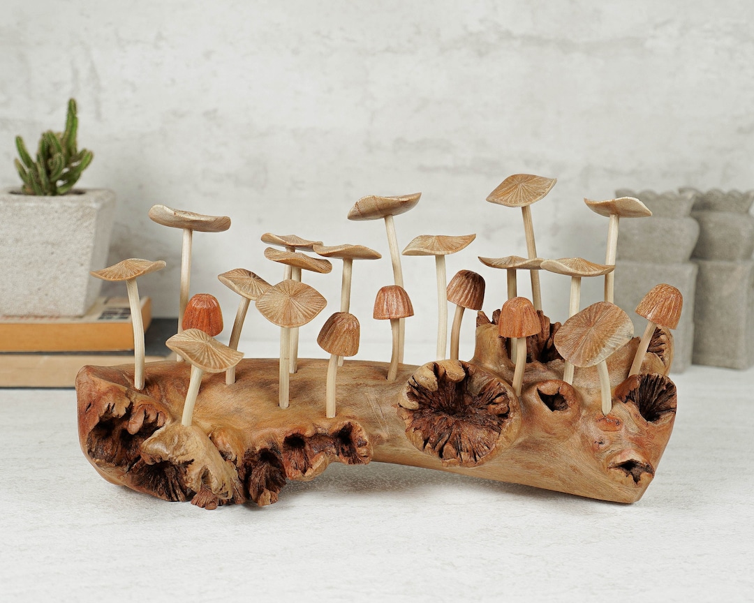 Large Wooden Mushroom Sculpture, Fireplace Decor, Fungi Decor, Wood ...