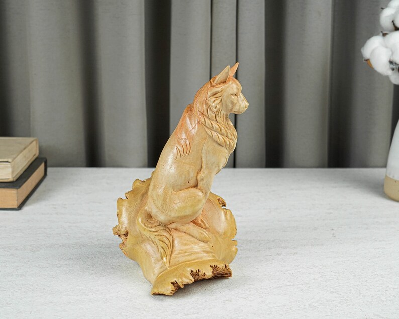 Sitting Wolf Statue Wooden Art Animal Sculpture Figurine - Etsy
