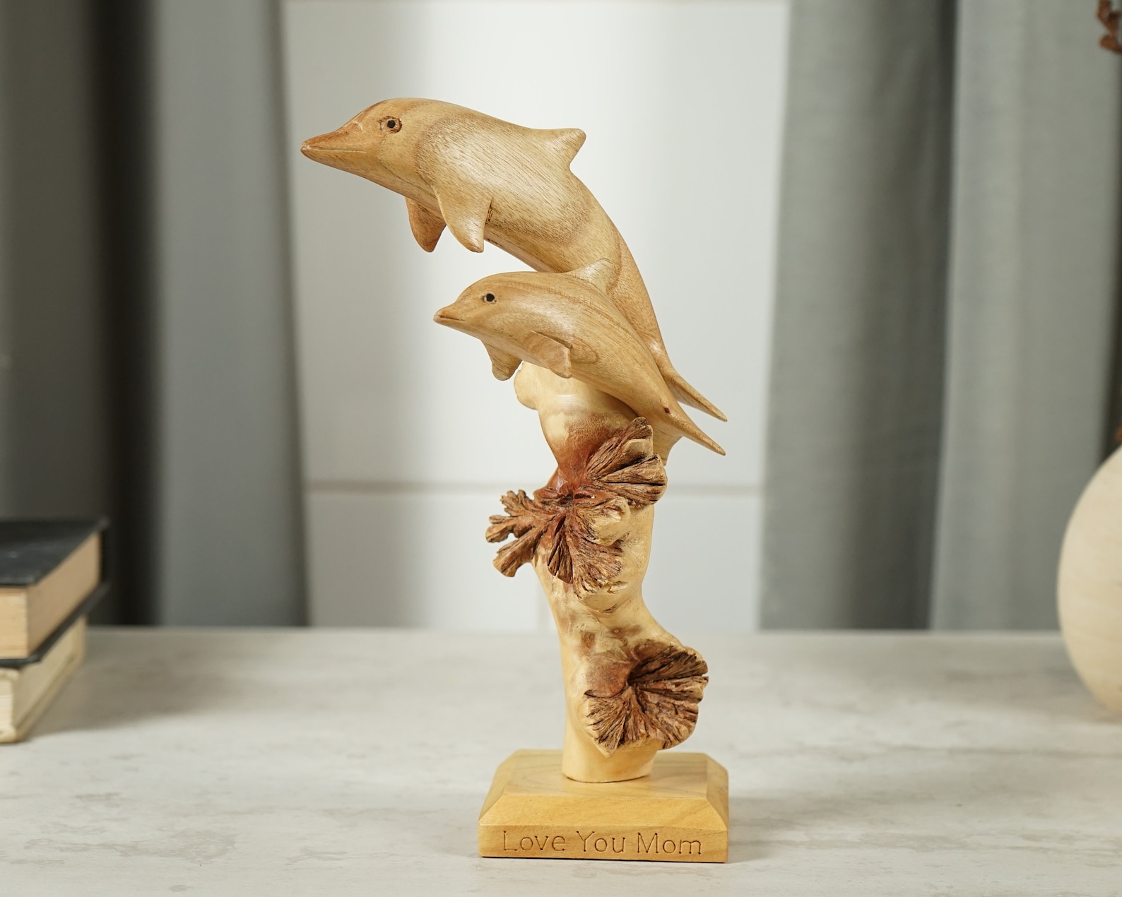 Unique Dolphin Sculpture Wave Hand Carved Figurine Engraved - Etsy