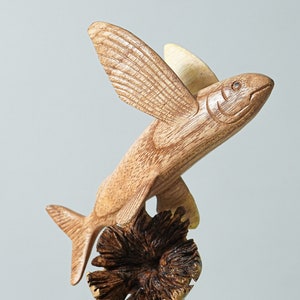 Wooden Fying Fish Sculpture, Flying Cod Statue, Art, Wood Carving ...