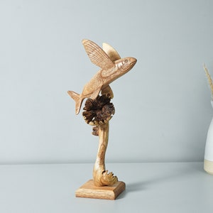 Wooden Fying Fish Sculpture, Flying Cod Statue, Art, Wood Carving ...