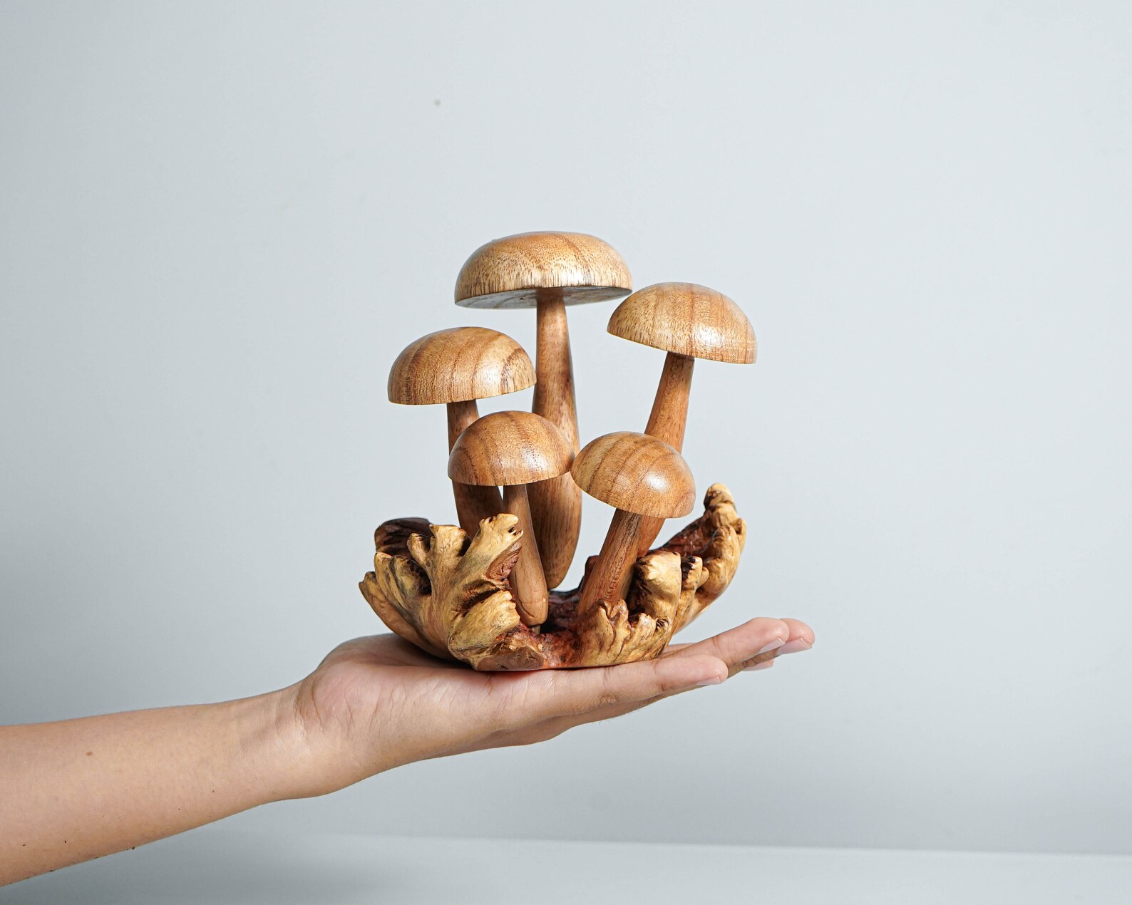Mushroom Garden, Wooden Sculpture, Unique Figurine, Toadstool, Statue ...
