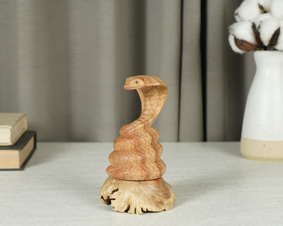 Wooden Cobra Sculpture, Snake, Reptile Ornament, Personalized Statue ...