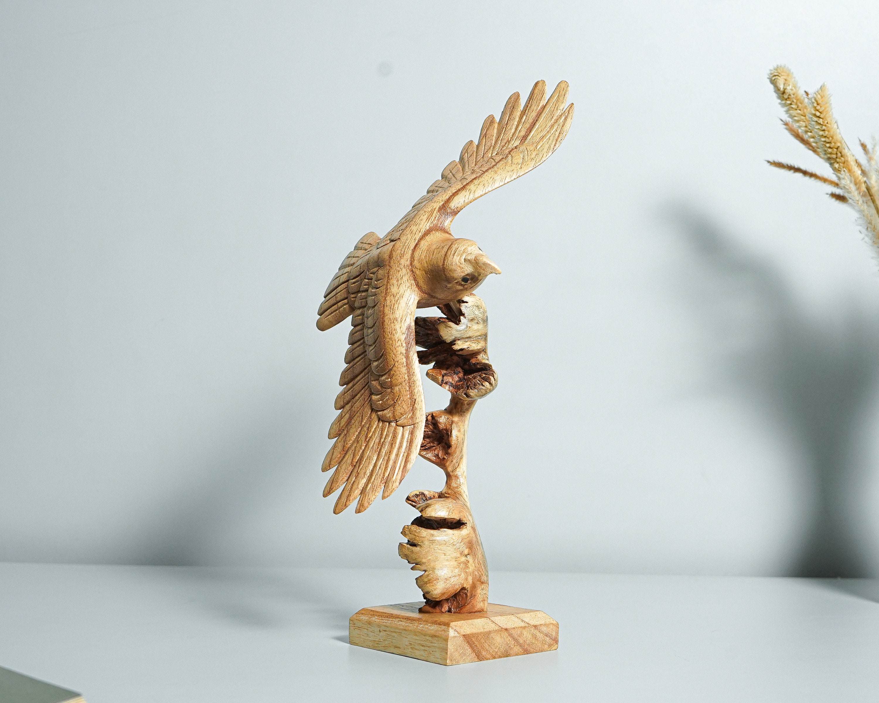 Wooden Flying Eagle Statue, Wood Carving, Hand Carved Sculpture, Bird ...
