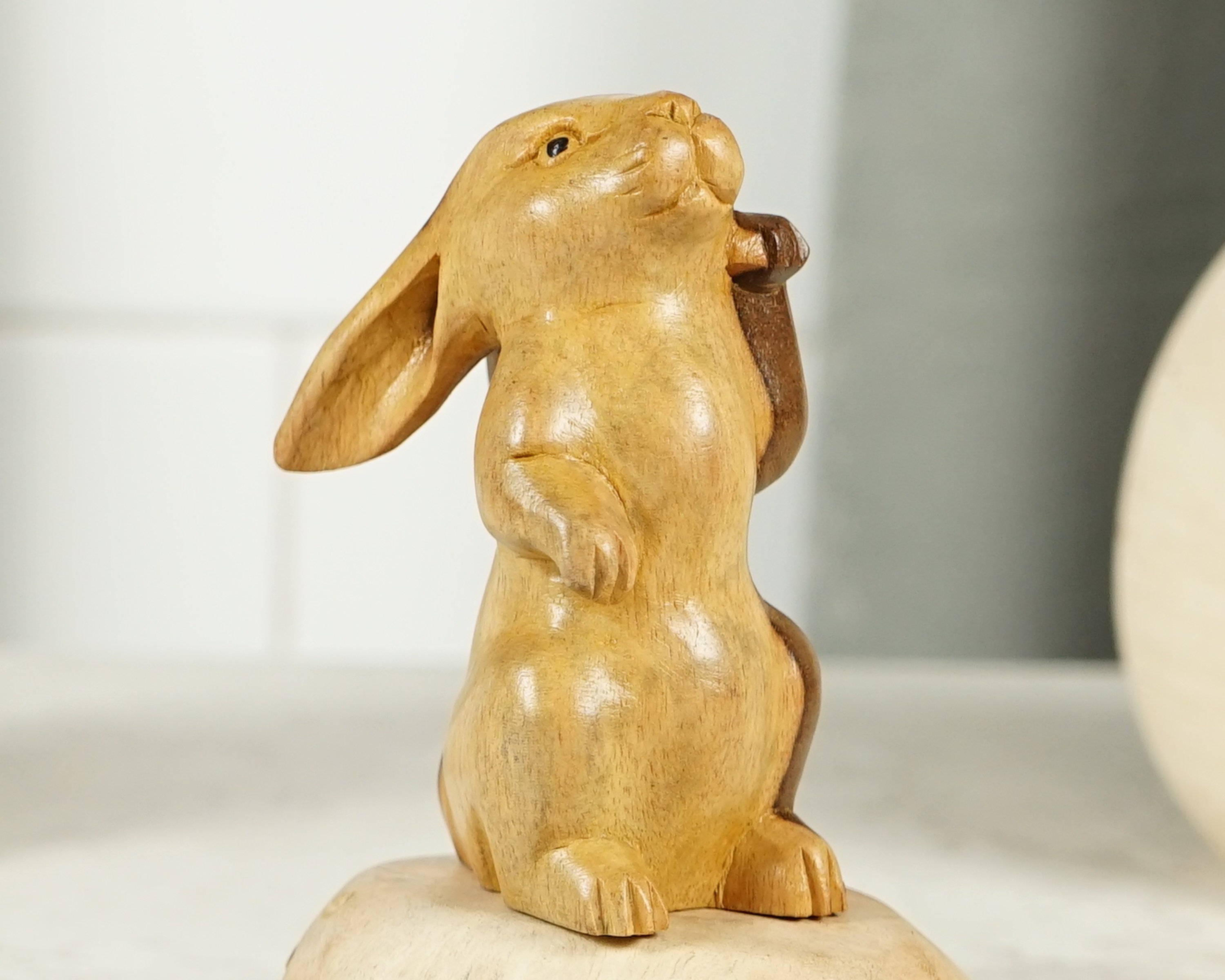 Wooden Rabbit Sculpture Animal Figurine Unique Statue Wild - Etsy