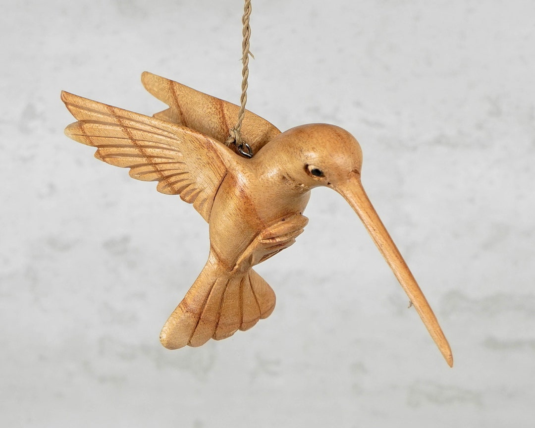 Pair of Wooden Hummingbird Decorations, Hanging Figurine, Handmade ...