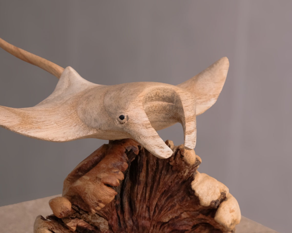 Wooden Manta Ray Figurine Fish Sculpture Art Statue - Etsy