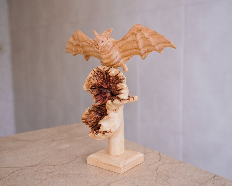 Wooden Bat Sculpture Wood Carving Unique Statue Bat Lover - Etsy