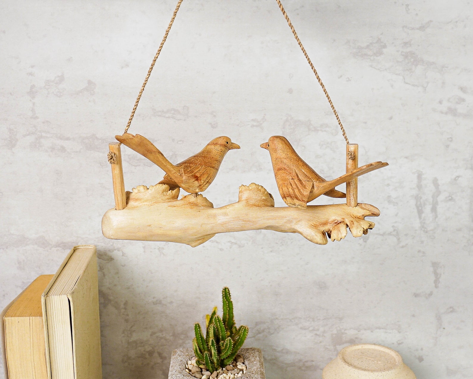 Hanging Canary Figurine, Wood Carving, Statue, Couple, Handmade, Bird ...