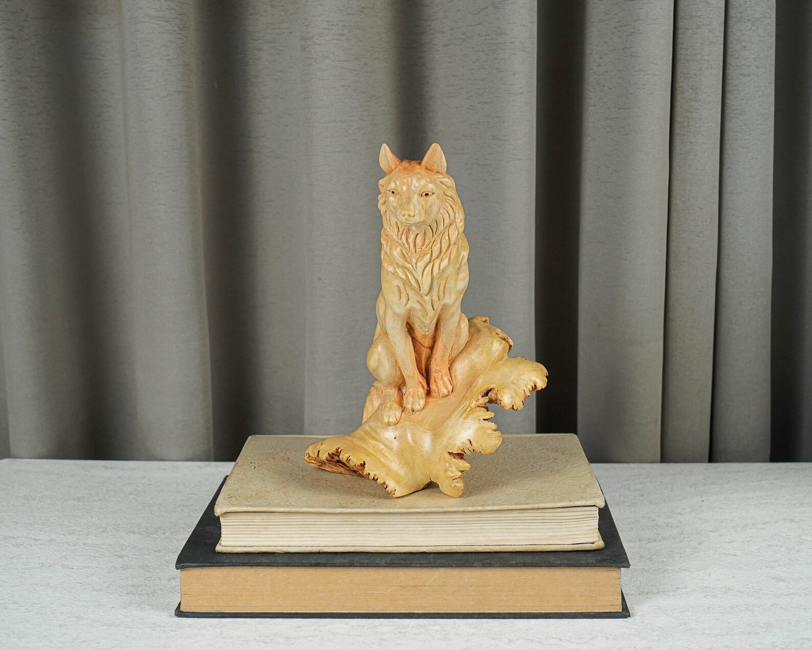 Sitting Wolf Statue Wooden Art Animal Sculpture Figurine - Etsy